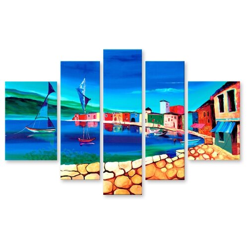 Модульная картина на холсте "Голубой залив" 170x85 см