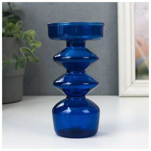 MARU Подсвечник стекло на 1 свечу "Фигурный" синий 14,5х7х7 см
