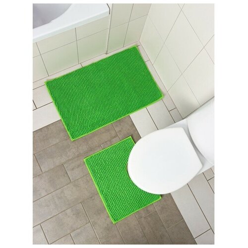 Набор ковриков для ванной и туалета Доляна «Букли», 2 шт, 40×50, 50×80 см цвет зелёный