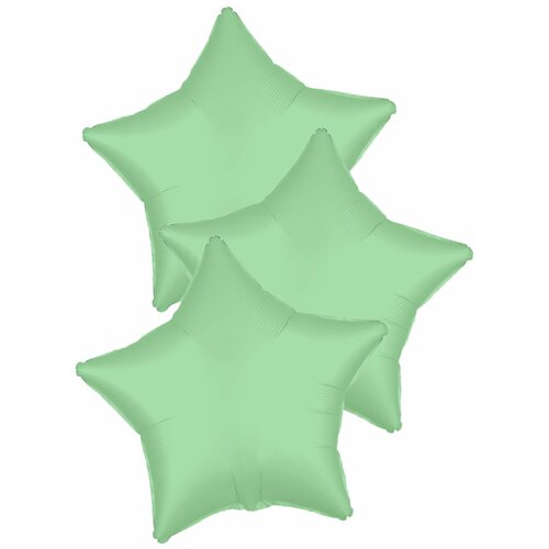 Воздушные шары фольгированные Agura Звезды, Сатин, Бледно-зеленый, 46 см, набор 3 шт