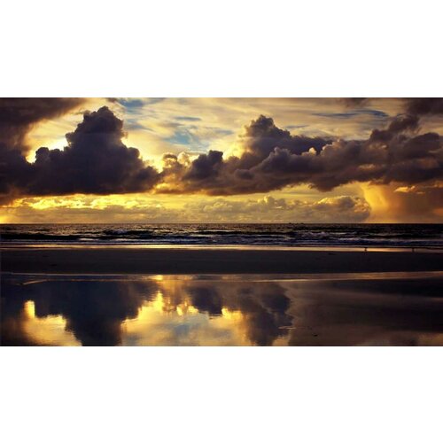 Картина на холсте 60x110 Альянс Лес "Море пляж небо чайки облака" на подрамнике / интерьер/ декор