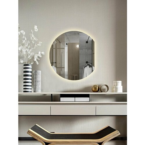 Зеркало для ванной Eclipse 80*70 круглое с правым срезом с тёплой LED-подсветкой без кнопки