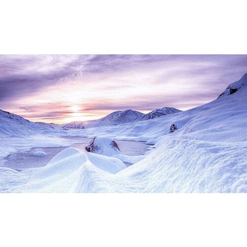 Картина на холсте 60x110 LinxOne "Снег, горы, рассвет, Шотландия" интерьерная для дома / на стену / на кухню / с подрамником