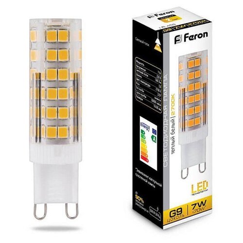 Лампа светодиодная LED 7вт 230в G9 теплый капсульная | код 25766 | FERON (4шт. в упак.)