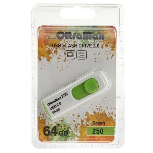 Флешка OltraMaх 250, 64 Гб, USB2.0, чт до 15 Мб/с, зап до 8 Мб/с, зелёная