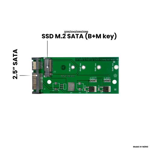 Адаптер-переходник для установки SSD M.2 SATA (B+M key) в разъем 2.5" SATA, зеленый, NFHK N-M2NG
