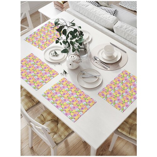 Салфетки на стол для сервировки прямоугольные, плейсмат JoyArty "Чувственные цветы", 32x46 см, в комплекте 4шт.