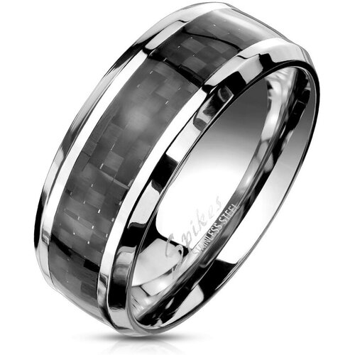 Кольцо обручальное Spikes, карбон, размер 22.5, черный, серебряный