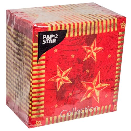 Новогодняя праздничная салфетка бумажная 33х33 см 3 -сл 100 шт/уп красная звездное сияние