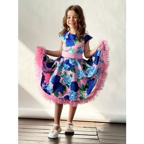 Платье Бушон, размер 128-134, розовый, голубой