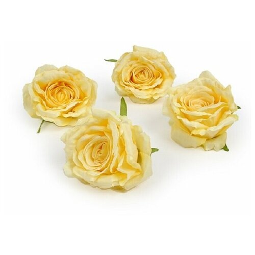 Искусственные цветки крупной розы желтые, 13 см, 4 шт. в упаковке, для декора