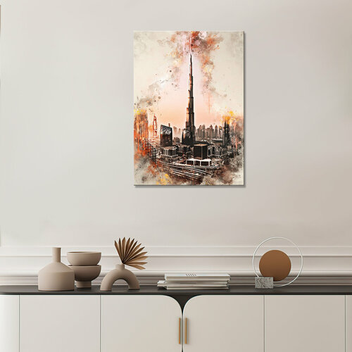 Интерьерная картина на холсте - Бурдж-Халифа Дубай акварель 30х40