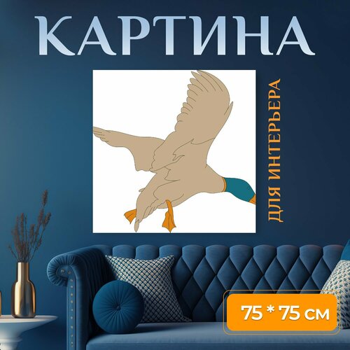 Картина на холсте "Птица, крылья, посадка" на подрамнике 75х75 см. для интерьера