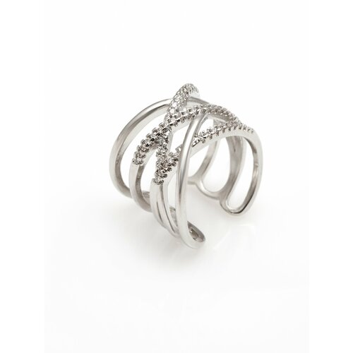 Кольцо переплетенное Shine & Beauty, кристаллы Swarovski, безразмерное, серебряный
