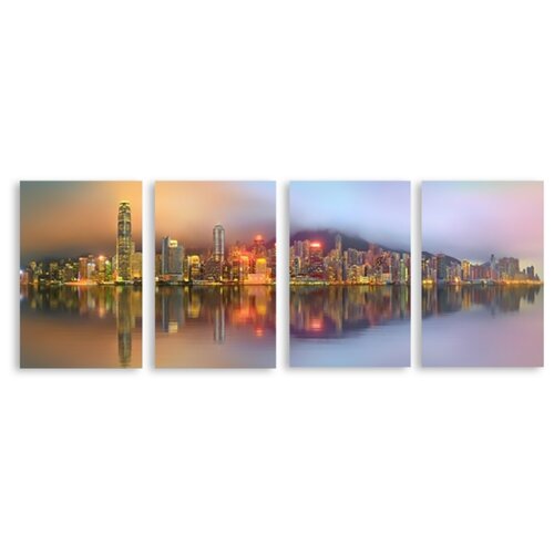 Модульная картина на холсте "Ночной Гонконг" 90x35 см