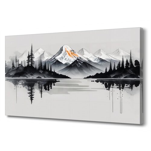 Картина на холсте "Озеро в горах. Инк арт." PRC-1699 (45x30см). Натуральный холст