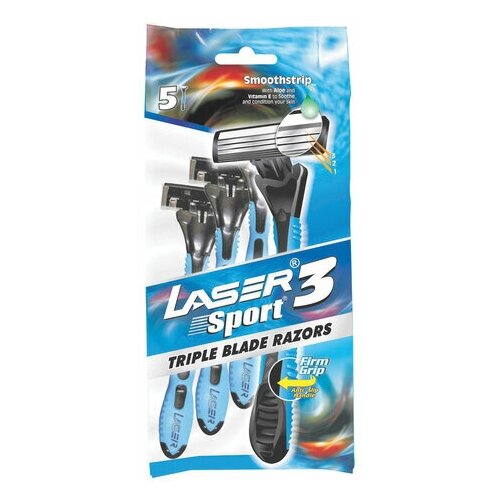 Бритвы одноразовые комплект 5шт LASER SPORT 3 (аналог Gillette Blue 3), три лезвия, ш/к 05629