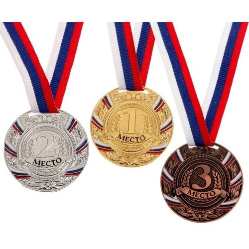 Медаль призовая, 1 место, золото, триколор, d 5 см