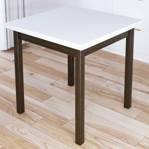 Стол кухонный Классика с квадратной белой столешницей из массива сосны 40 мм и ножками цвета темного дуба, 75х75х75 см