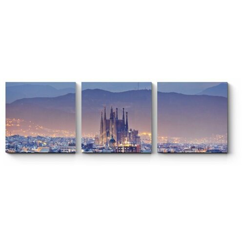 Модульная картина Величественная Барселона в сумерках140x47