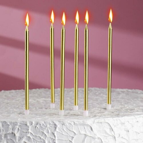 Свечи в торт "Ройс", 6 шт, высокие, 13 см, золотой металлик, 2 штуки