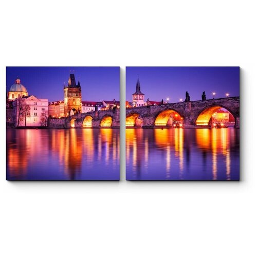Модульная картина Карлов мост в отражении вод Влтавы, Прага 50x25