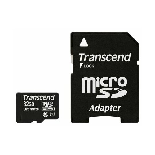 Карта памяти Transcend microSDHC 32 ГБ Class 10, UHS-I, R/W 90/45 МБ/с, адаптер на SD, черный
