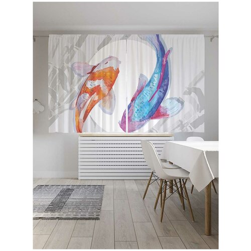 Классические шторы JoyArty "Рыбы в гармонии", серия Oxford DeLux, 2 полотна 145x180 см