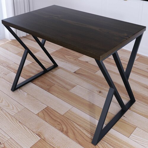 Стол кухонный Loft со столешницей цвета темного дуба из массива сосны 40 мм и черными металлическими Z-образными ножками, 120х70х75 см