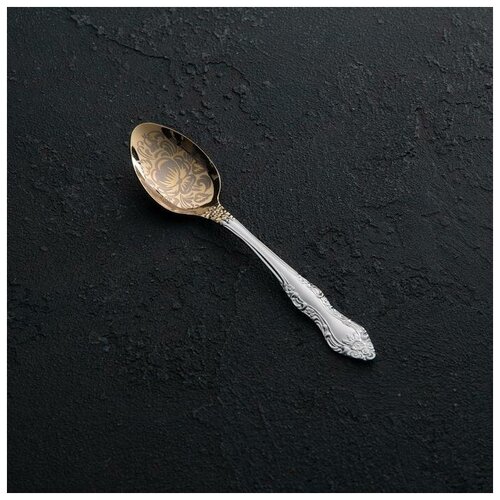 Ложка чайная «Тройка», h=14 см, толщина 1,5 мм, художественная роспись по нитрид-титановому покрытию, цвет ручки серебряный