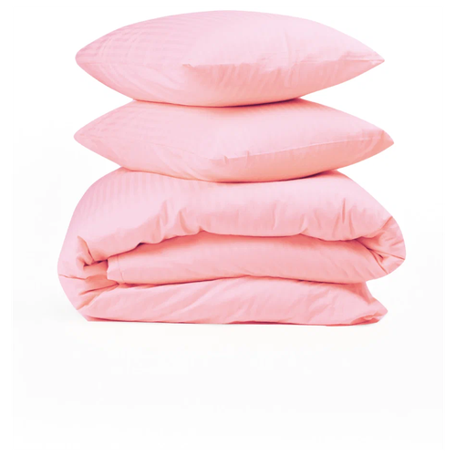 Комплект постельного белья GoodNight Pure Страйп-сатин, семейное, хлопок, розовый зефир