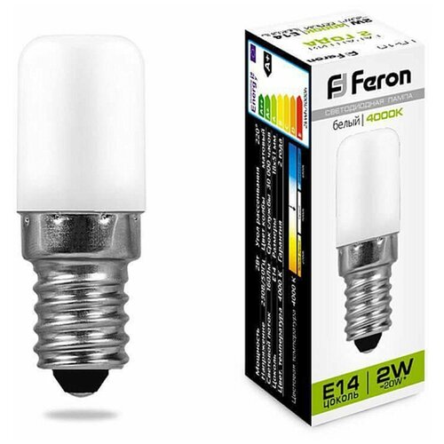 Лампочка Feron LB-10 25897 для холодильников, Нейтральный белый свет, E14, 2 Вт, Светодиодная, 5 шт.