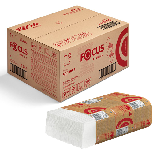 Полотенца бумажные FOCUS 5069956 двухслойные, Z-сложения, 24х20см, 1 упаковка - 12 пачек по 200 листов