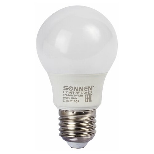 Лампа светодиодная SONNEN 453693, E27, A55, 7 Вт, 2700 К