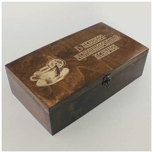 Коробка для чайных пакетиков Чайница из дерева, 4 отделения с узором международный день чая - 114