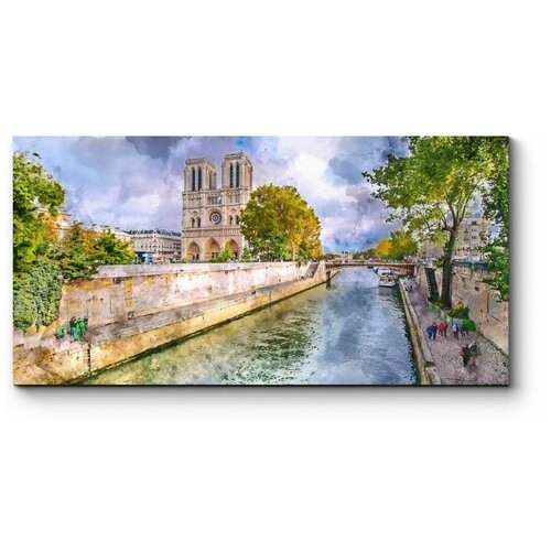 Модульная картина Акварельный Париж110x55