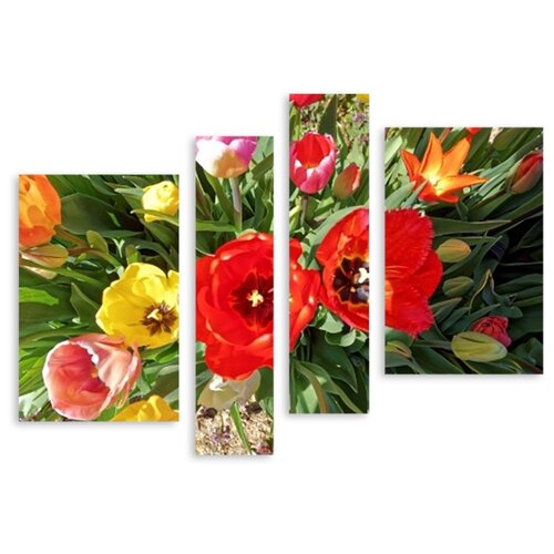 Модульная картина на холсте "Весенние тюльпаны" 90x68 см