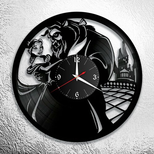 Настенные часы из виниловой пластинки с изображением героев мультфильма Красавица и Чудовище/Beauty and the Beast