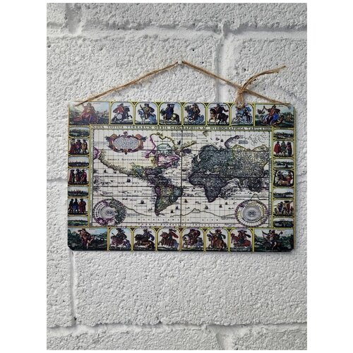 Старинная карта мира, постер на стену, 30 на 20 см, шнур-подвес в подарок