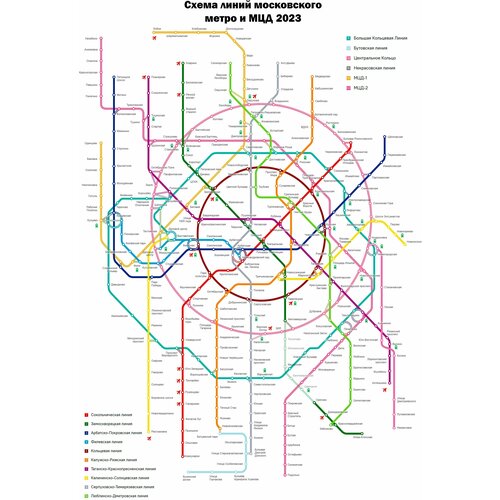 Схема метро и МЦД Москвы 2022 / Постер А3+ (без рамы)