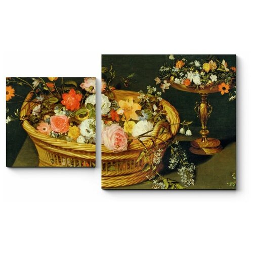 Модульная картина Корзинка с розами100x60