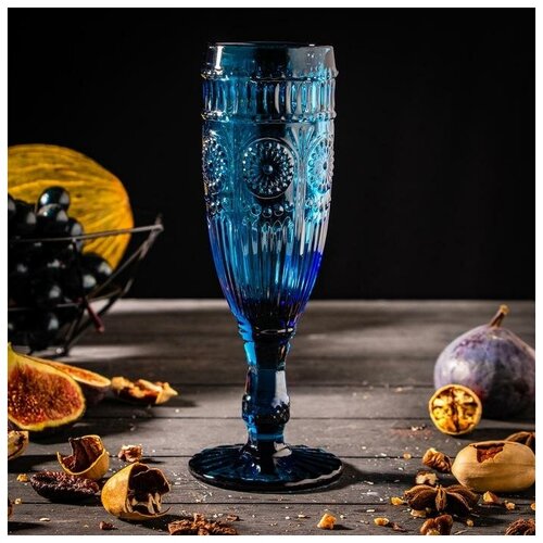 Бокал стеклянный для шампанского Magistro «Ларго», 180 мл, 7×19,7 см, цвет синий