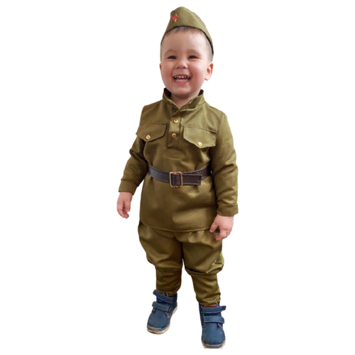 Карнавальный костюм Страна Карнавалия "Солдат-малютка", пилотка, гимнастерка, ремень, галифе, 1-2 года, рост 82-92 см