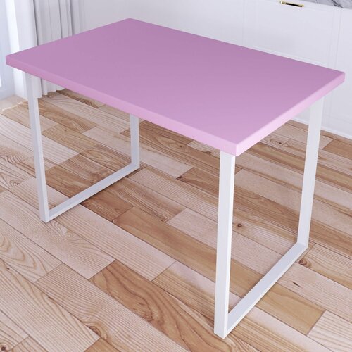 Стол кухонный Loft со столешницей розового цвета из массива сосны 40 мм и белыми металлическими ножками, 120х75х75 см