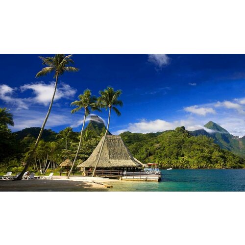 Картина на холсте 60x110 Альянс Лес "Пальмы тропики Пляж tahiti" на подрамнике / интерьер/ декор