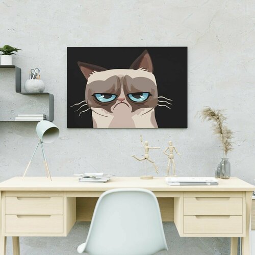 Интерьерная картина на натуральном холсте - Grumpy cat, 50 х 75 см.