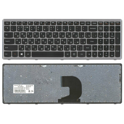 Клавиатура для ноутбука Lenovo Z500-RU черная с серой рамкой