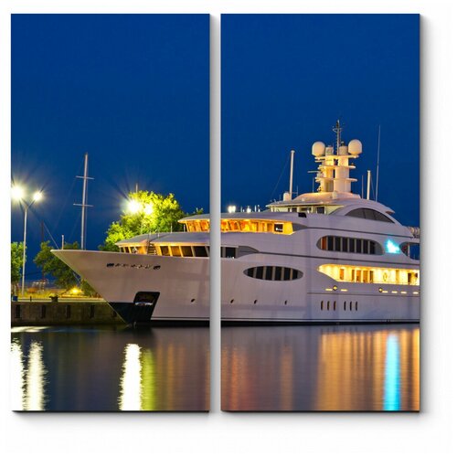 Модульная картина Красавица-яхта в ночном порту 70x70