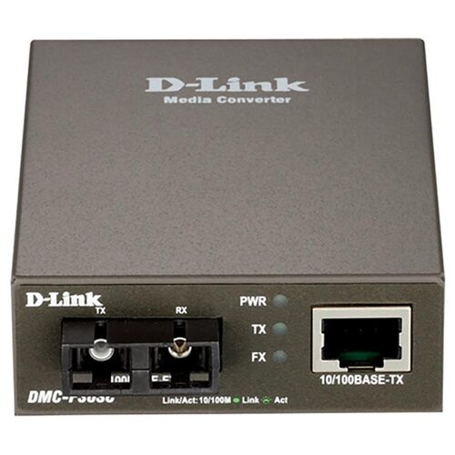D-Link DMC-F30SC/B1A Медиаконвертер с 1 портом 10/100Base-TX и 1 портом 100Base-FX с разъемом SC для одномодового оптического кабеля (до 30 км)