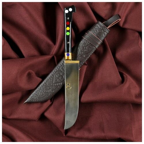 Нож Пчак Шархон - Чирчик, оргстекло, ёрма, гарда латунь, клинок с гравировкой. ШХ-15 (10-12